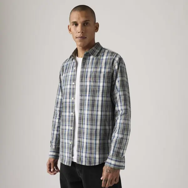 LEVI'S Sunset One Pocket Standard Fit Poplin Shirt - Jenil Plaid Dress Blues Poplin