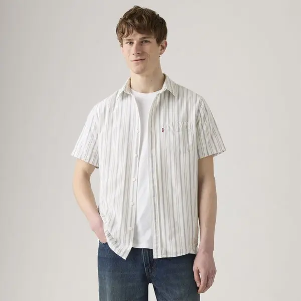 LEVI'S Short-sleeve Classic Standard Fit Shirt - Garrett Stripe Egret