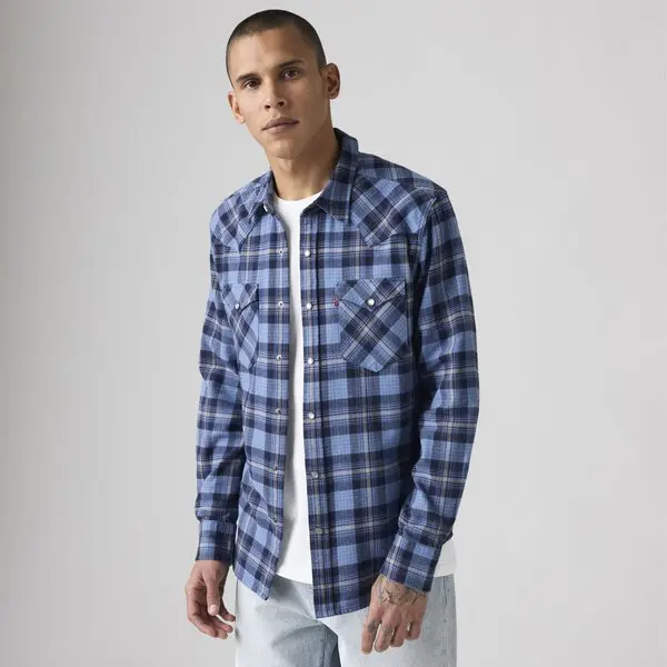 LEVI'S Classic Standard Fit Western Flannel Shirt - Niklas Plaid Quiet Harbor