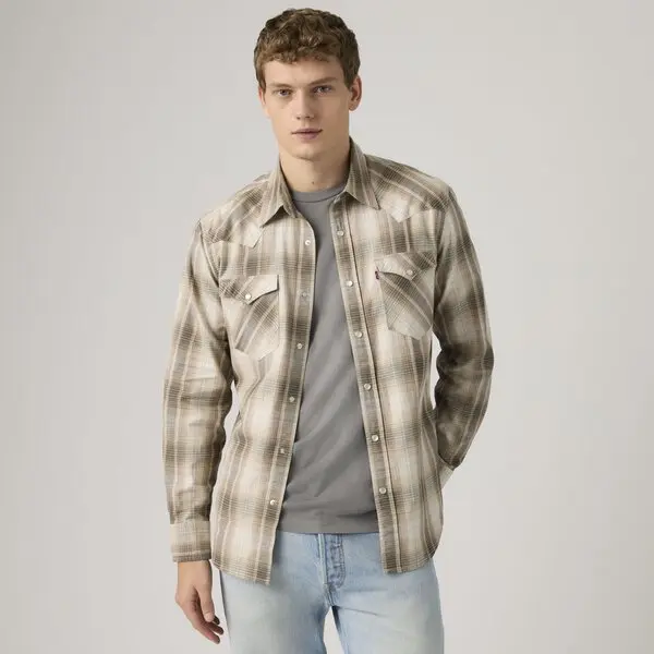 LEVI'S Classic Western Standard Fit Shirt - Floyd Plaid White Pepper Twill