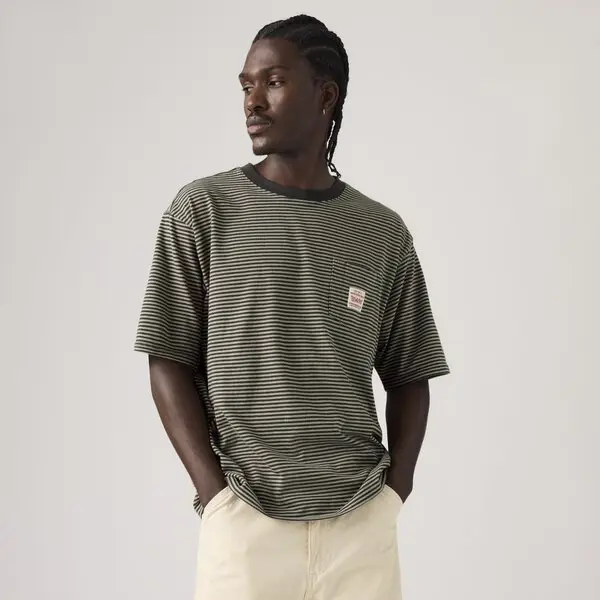 LEVI'S Short-sleeve Workwear T-shirt - Euan Stripe Dried Sage
