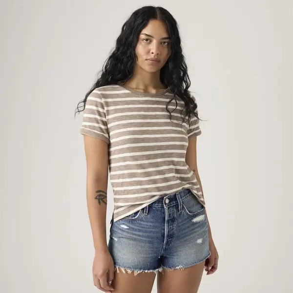 LEVI'S Margot Short Sleeve T-shirt - Taupe Gray Stripe