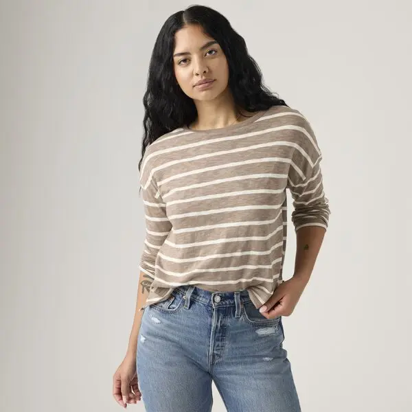 LEVI'S Margot Long-sleeve T-shirt - Taupe Gray Stripe