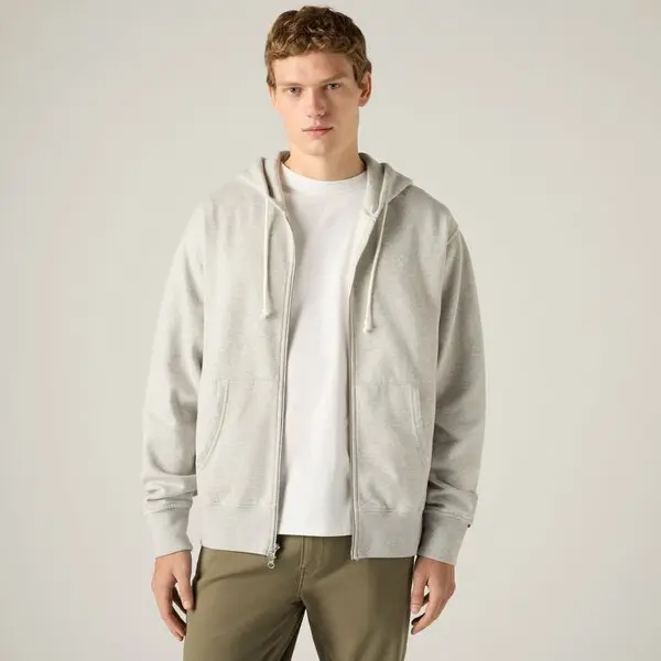 LEVI'S Authentic Full Zip Garment Dye Sweatshirt - Light Grey Heather