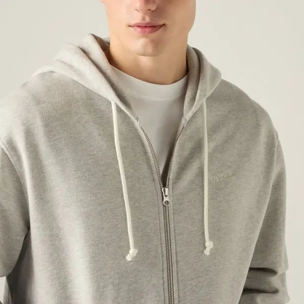 LEVI'S Authentic Full Zip Garment Dye Sweatshirt - Light Grey Heather