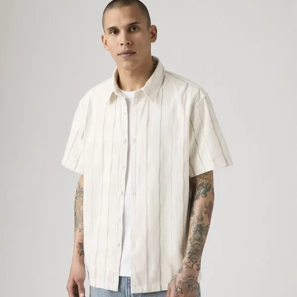 LEVI'S Luru Boxy Short Sleeve Shirt - David Dobby Stripe Egret