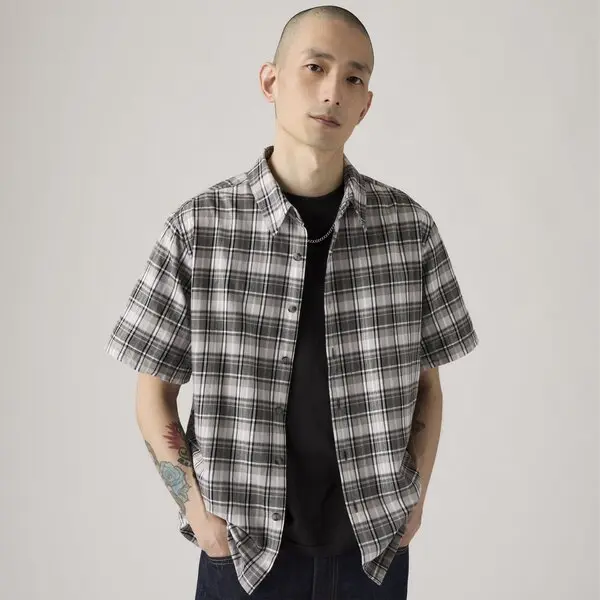 LEVI'S Luru Boxy Short Sleeve Shirt - Luke Black Plaid Black