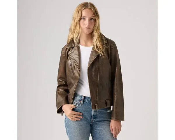 LEVI'S Genuine Leather Moto Jacket - Shitake