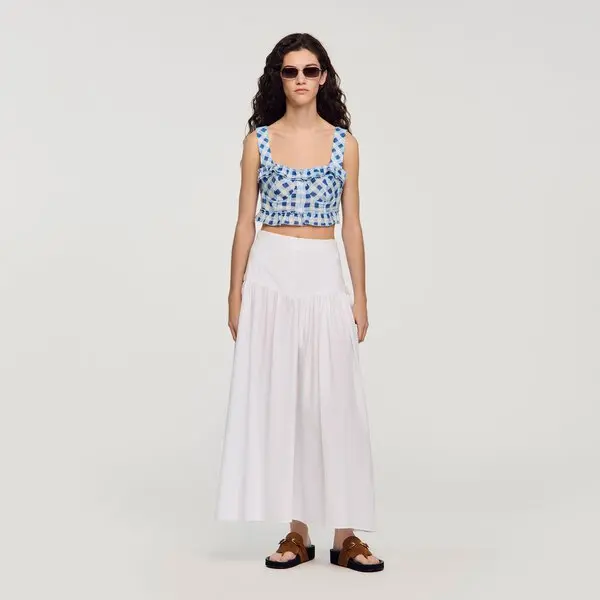 Sandro Gingham Linen Crop Top - Blu / White