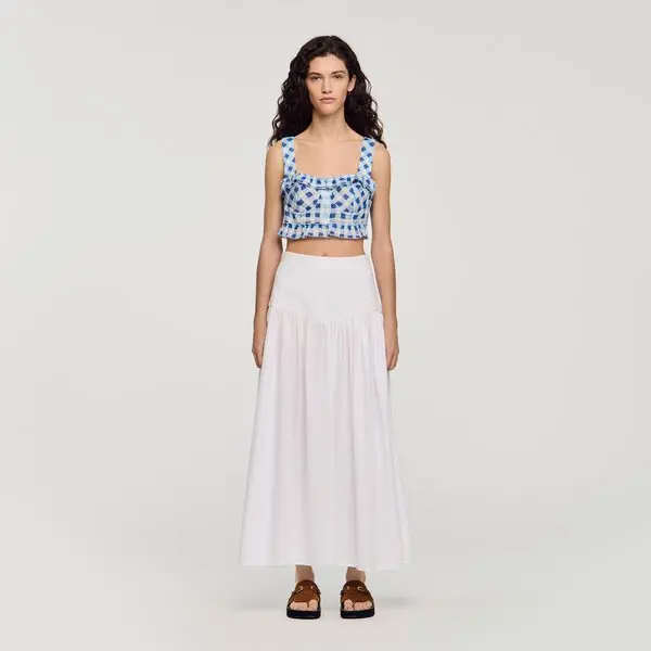 Sandro Gingham Linen Crop Top