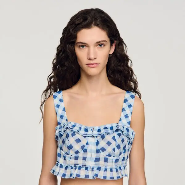 Sandro Gingham Linen Crop Top