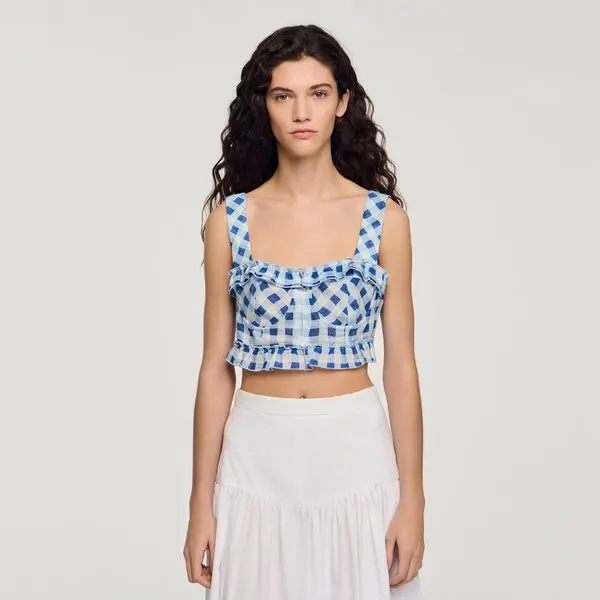 Sandro Gingham Linen Crop Top