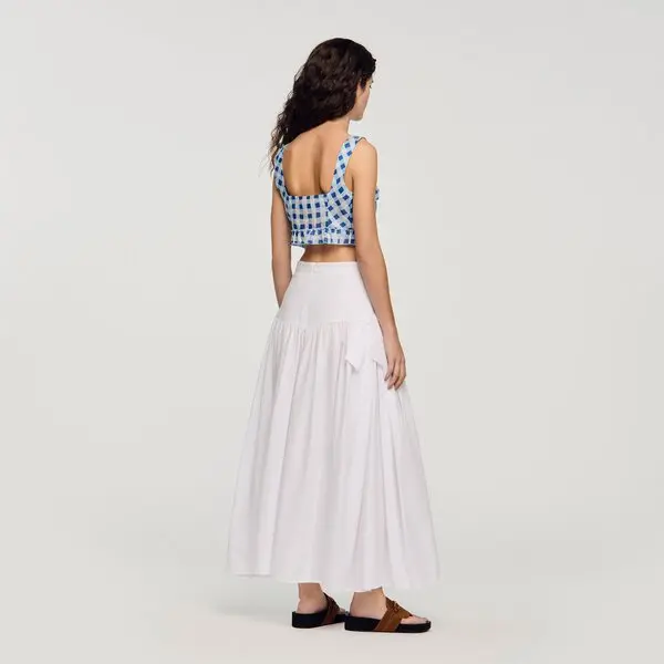 Sandro Gingham Linen Crop Top