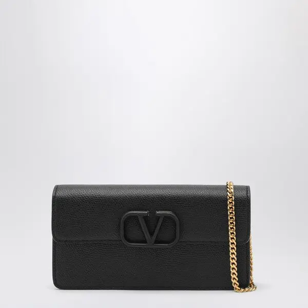 Valentino Garavani Vlogo Chain Wallet In Leather - Black