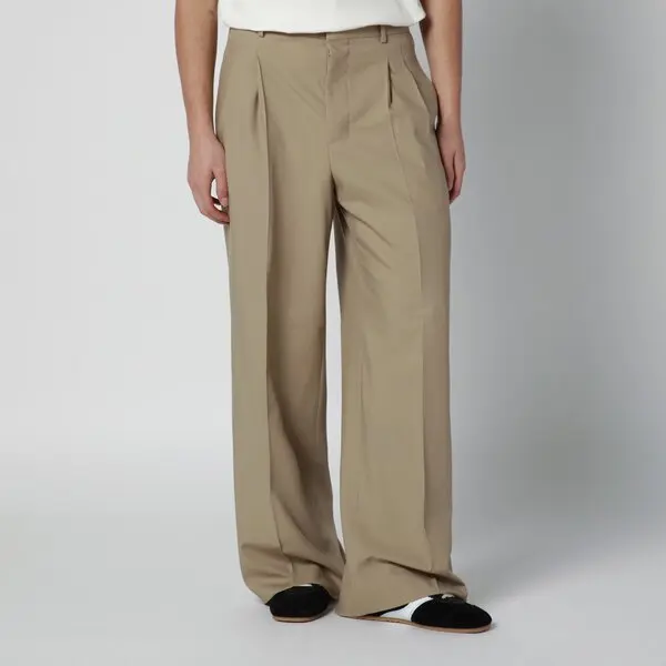 AMI Paris Wide-leg Wool Trousers - Beige