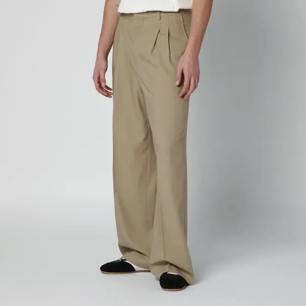 AMI Paris Wide-leg Wool Trousers - Beige