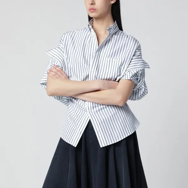 Balenciaga Striped Shirt With Turn-up Sleeves - White