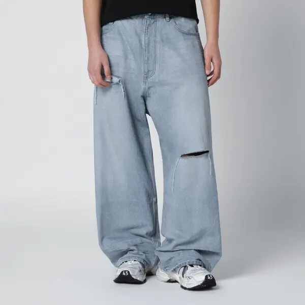 Balenciaga Baggy Jeans With Rips - Light Blue