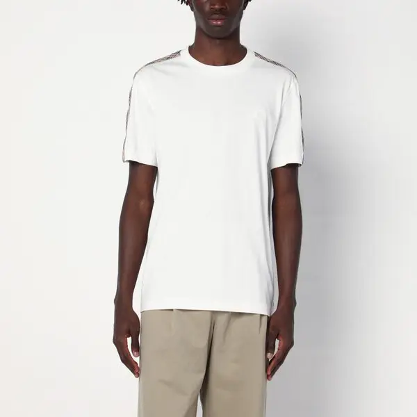 Burberry T-shirt With Check-patterned Stripe - White