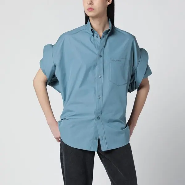 Balenciaga Blue Shirt With Turn-up Sleeves - Grey