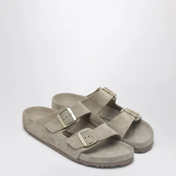 BIRKENSTOCK Arizona Suede Leather Slides - Beige