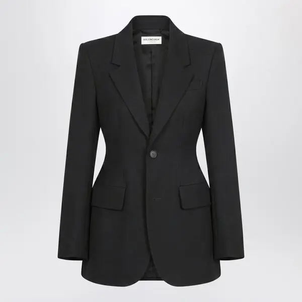 Balenciaga Hourglass Jacket In Wool Twill - Black