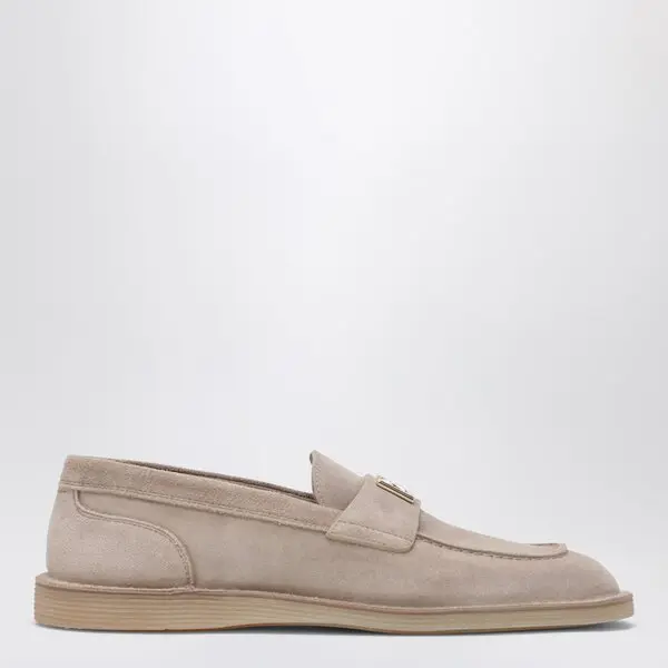 Dolce & Gabbana Desert-colored Suede Loafers With Dg Logo - Beige