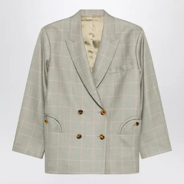 BLAZÉ MILANO Double-breasted Beige Blazer With Pink Check Pattern - Grey