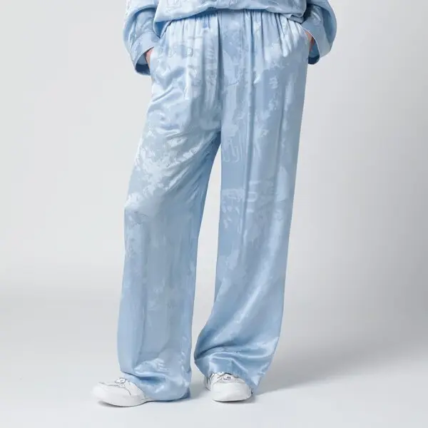 Balenciaga Washed Crayon Allover Silk Pajama-style Trousers - Light Blue