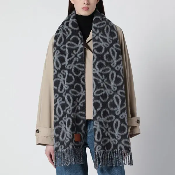 Loewe Grey Scarf In Alpaca And Wool Blend - Black