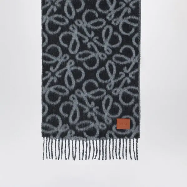 Loewe Grey Scarf In Alpaca And Wool Blend - Black