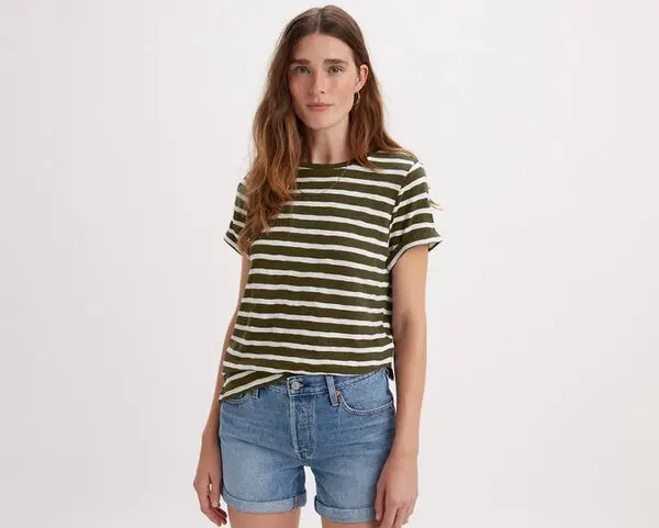 LEVI'S Margot Short Sleeve T-shirt - Captain Stripe Olive