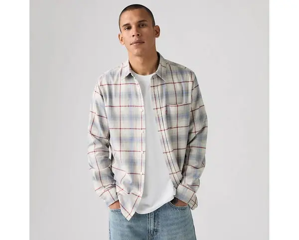 LEVI'S Classic One Pocket Standard Fit Flannel Shirt - Huxley Plaid Silver Birch