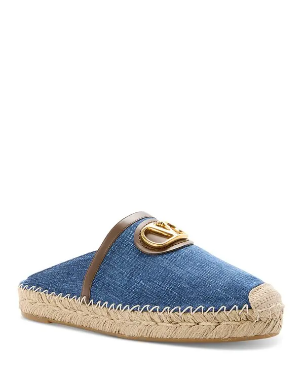 Valentino Garavani Embellished Espadrille Vlogo Mules - Denim