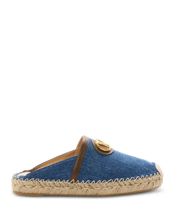 Valentino Garavani Embellished Espadrille Vlogo Mules - Denim