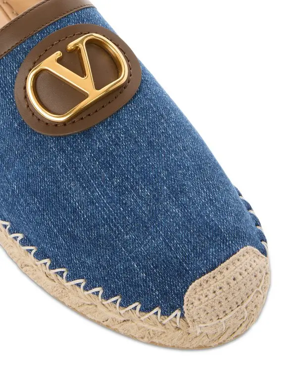 Valentino Garavani Embellished Espadrille Vlogo Mules - Denim
