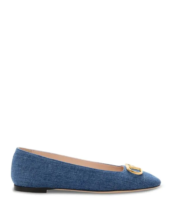 Valentino Garavani Vlogo Embellished Ballet Flats - Denim