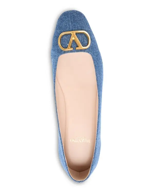 Valentino Garavani Vlogo Embellished Ballet Flats - Denim