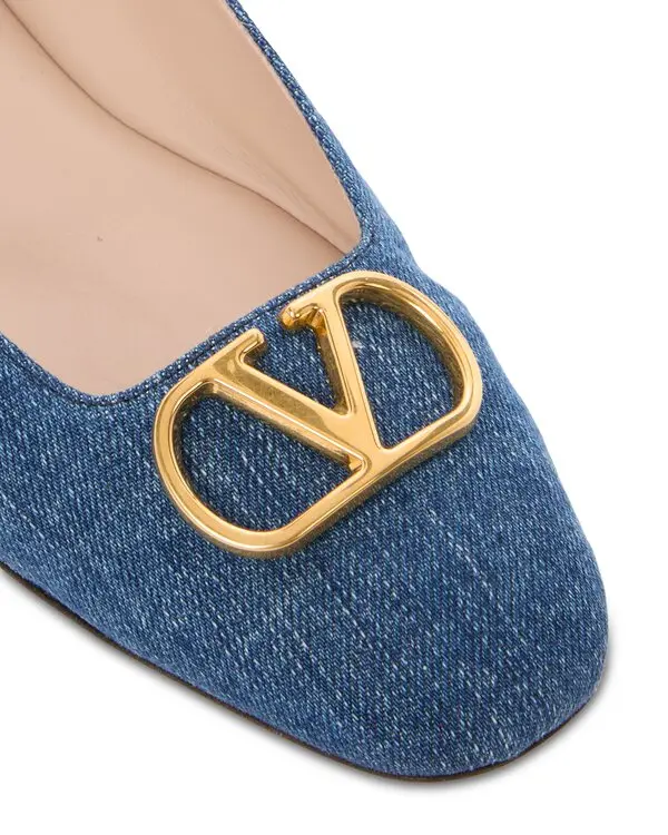 Valentino Garavani Vlogo Embellished Ballet Flats - Denim