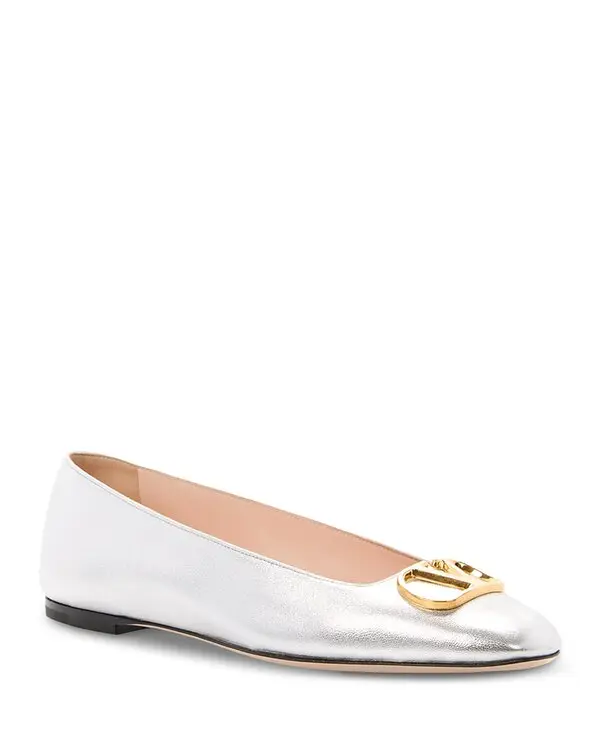 Valentino Garavani Embellished Vlogo Ballet Flats - Silver