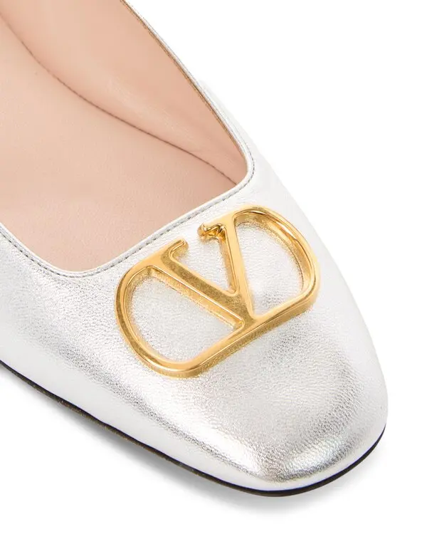 Valentino Garavani Embellished Vlogo Ballet Flats - Silver
