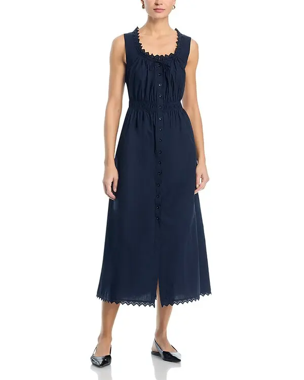 FRAME Serene Cotton Midi Dress - Navy