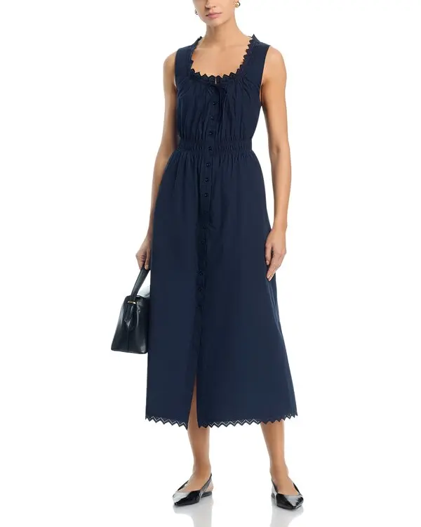 FRAME Serene Cotton Midi Dress - Navy