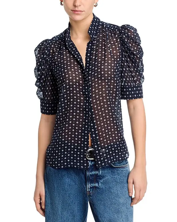 FRAME The Tie Print Gillian Top - Navy Multi