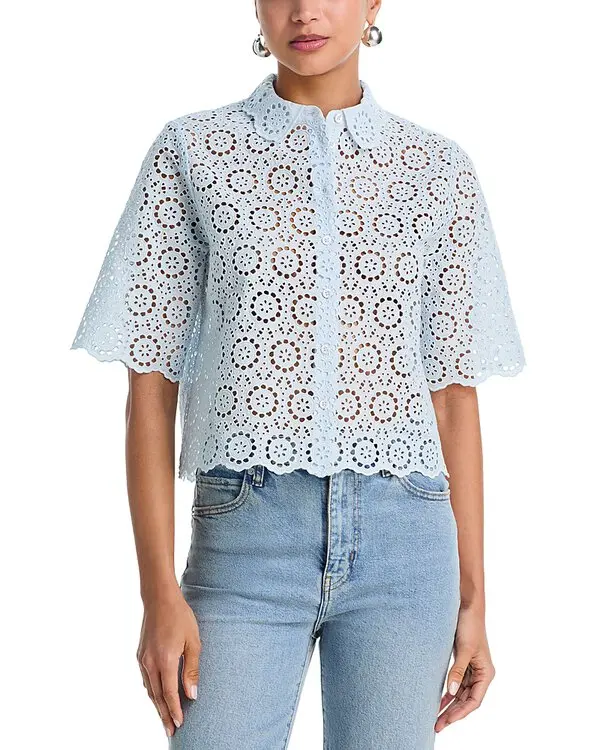 FRAME The Petal Eyelet Blouse - Ice Blue
