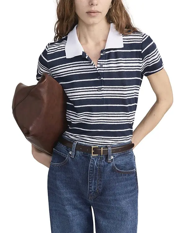 FRAME The Striped Short Sleeve Polo - Navy Multi