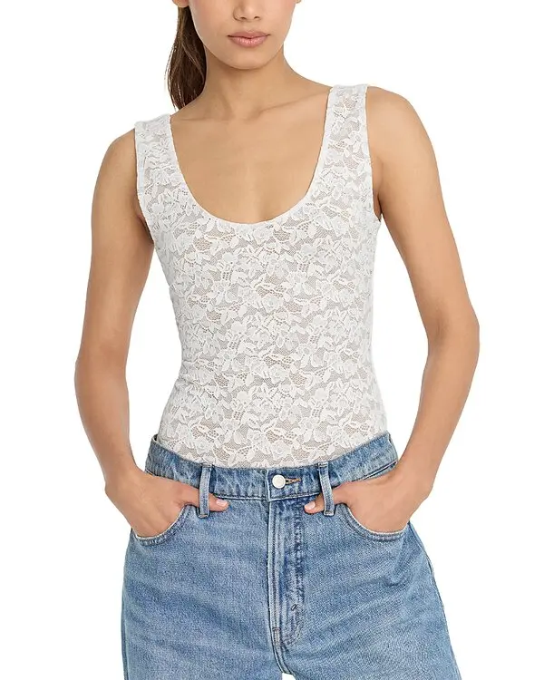 Good American Lace Scoop Tank Bodysuit - Chalk