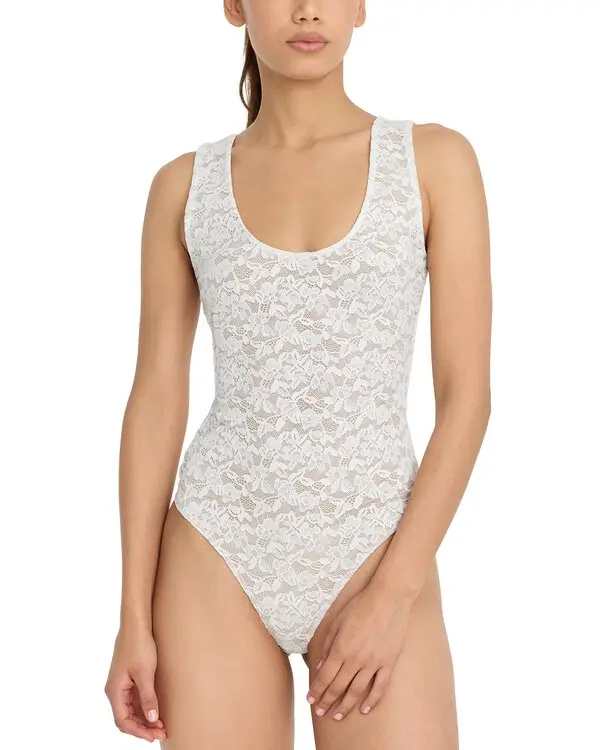 Good American Lace Scoop Tank Bodysuit - Chalk