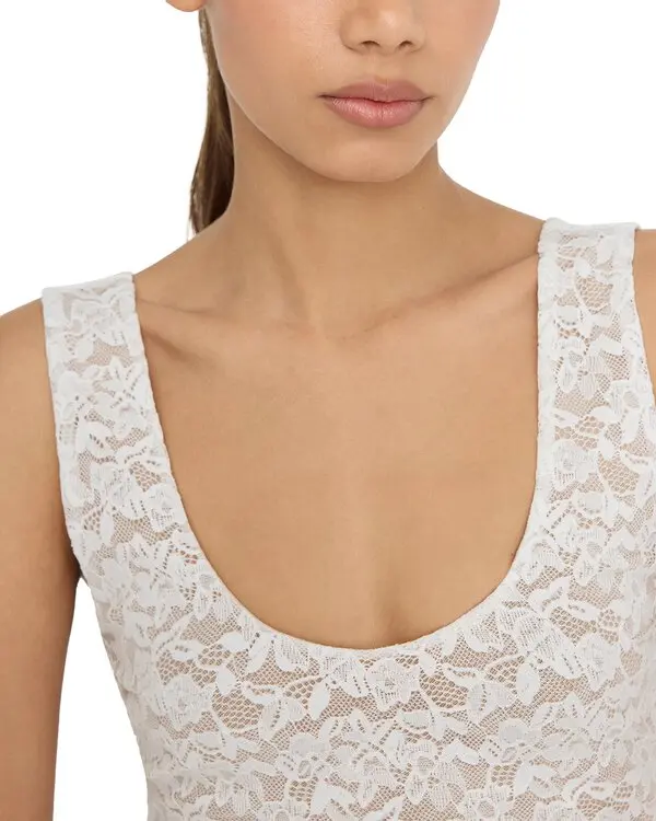 Good American Lace Scoop Tank Bodysuit - Chalk