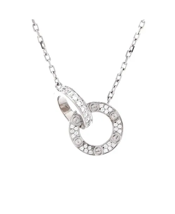CARTIER Love Interlocking Pave Necklace 18k Gold And Diamonds, 16 - White